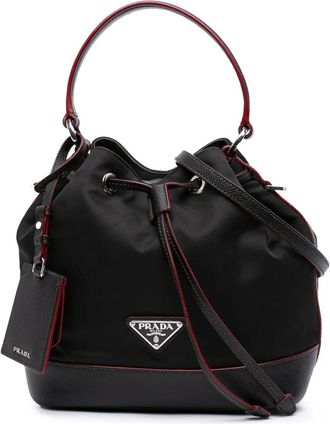 Prada Hobo Bags - Saffiano Trimmed Tessuto Bucket Bag - Gr. unisize - in Schwarz - für Damen