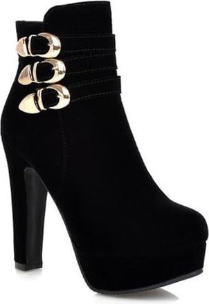 Generic Noir,38 EU,Bottines en Daim pour Femmes à Bout Rond et Plateforme, Talons épais et carrés, Bottines à Talons dautomne, Chaussures habillées Confortabl