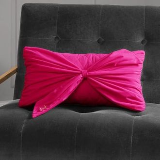 Juicy Couture Rechteckiges, doppelseitiges &Uuml;berwurfkissen, dekorativer Akzent, Wohn- und Schlafzimmer, 25 x 46 cm, Samtschleife, Hot Pink