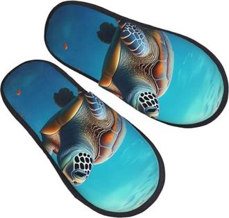 Generic Pantoufle Tortue Verte Dans LEau De Mer2 Impression Chaussures Confort Hiver Slippers Pour Homme Int&eacute;rieur Femme L