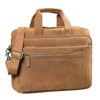 STILORD Alberto Grand Sacoche Cuir pour Ordinateur 15,6 Pouces Homme Sac Bandouli&egrave;re Cartable Travail DIN A4 avec Support Trolley V&eacute;ritable Cuir Couleur:tan -