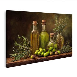 Islandburner Leinwandbild Oliven Oel Und Kraeuter Stilleben - Leinwand 80x40cm