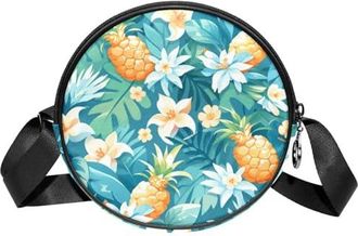 Generic Sac &agrave; bandouli&egrave;re rond rond pour femme, motif ananas tropical, avec fermeture &eacute;clair, bretelles r&eacute;glables, style d&eacute;contract&eacute;