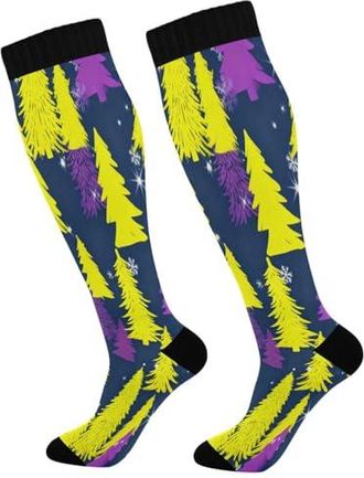 Generic Chaussettes De Contention Sapin De Noël Enneigé Violet Chaussettes De Travail Classiques Respirantes Chaussette De Football, Pour Gym, Course À Pied, 
