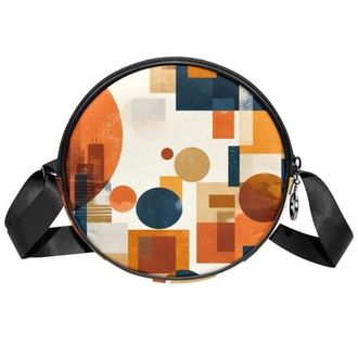 Generic Sac &agrave; bandouli&egrave;re rond pour femme, motif g&eacute;om&eacute;trique cubique, petit sac &agrave; bandouli&egrave;re avec fermeture &eacute;clair, bretelles r&eacute;glables, sac &agrave; main rond d&eacute;co