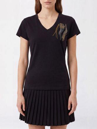 Liu Jo T-shirt slim fit en coton &agrave; col V avec broderie de strass