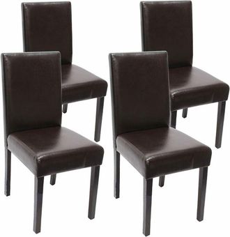 Hhg jamais utilisé] Lot de 4 chaises de séjour Littau, cuir reconstitué, marron, pieds foncés