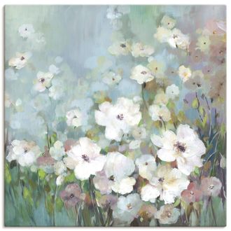 Artland Wanddeko Leinwand Bilder Wandbild 100x100 cm Gemälde Blumenwiese Blüten Natur Blumen Boho Shabby Chic U2RR