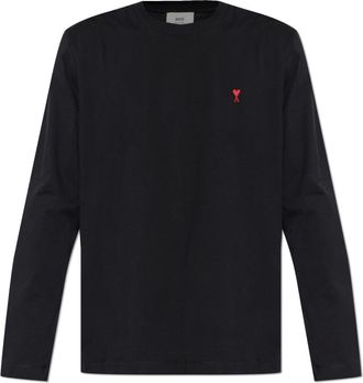 Ami Homme, Tops, Noir, Taille: XL T-Shirt avec Logo Brod&eacute;