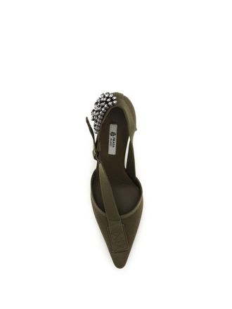 Prada Womens Pumps Canvas Military Green Cotton High Heel Shoes