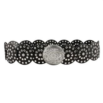 Generic Ceinture Elastique - Ceinture occidentale f&eacute;minine en denim avec une boucle m&eacute;tallique ajour&eacute;e circulaire et large accessoire de mode tendance