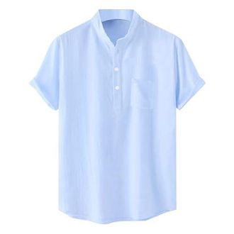Generico Chemise en lin pour homme, chemise en coton avec col Mao d&eacute;contract&eacute; &agrave; manches courtes, chemise l&eacute;g&egrave;re d&eacute;t&eacute;, confortable et respirante, d&eacute;bardeurs de 