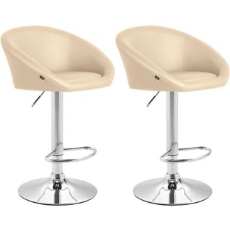 Clp Ensemble de 2 tabourets en cuir &eacute;cologique tabouret rembourr&eacute; avec dossier pivotant diff&eacute;rentes couleurs Couleur : Cr&egrave;me