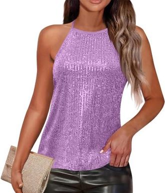 Generic Debardeur Femme Chic et &eacute;l&eacute;gant Chemisier sans Manche D&eacute;bardeur Crop Top Ete Haut a Paillette Chic et Elegant Fluide Ample Caraco Vetement Femme Tee S