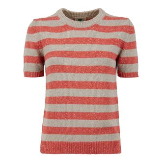 Gallo Gallo, Femme, Pulls, Multicolore, Taille: 42 FR T-shirt en coton orange à col rond pour femmes avec rayures bicolores