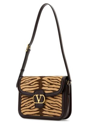 Valentino Garavani Womens Two-Tone Calf Hair And Leather 9to5 Shoulder Bag Beigetestadimorooakbrown Borse A Mano