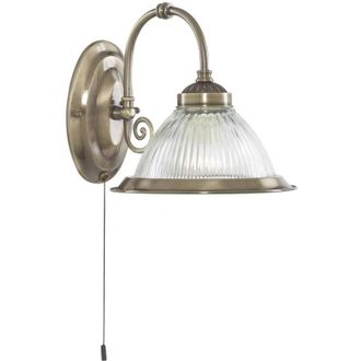 Searchlight American Diner - Applique murale &agrave; 1 ampoule en laiton antique avec abat-jour en verre nervur&eacute;, E27 - Searchlight