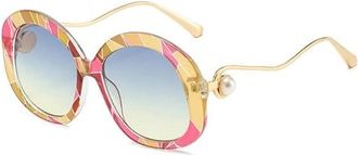 Generic Lunettes de soleil ovales en métal pour homme et femme - Pour conduite en plein air - UV400, Grille bleu jaune, Taille unique