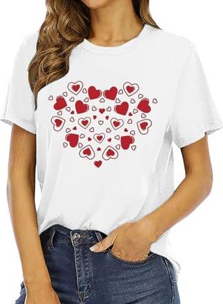 Generic T-shirt d&eacute;contract&eacute; &agrave; manches courtes pour femme Motif Saint-Valentin 2026, blanc, XXL