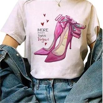 Keephen Femmes Talons Hauts Impression 3D T-Shirt Manches Courtes Pullover Tops Tee Mignon Graphique T-Shirts