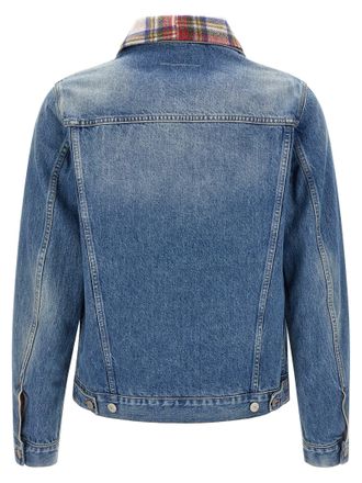 Maison Margiela Tartan-Lined Cotton Denim Jacket - Blue