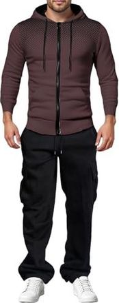 Generic Survêtement 2 pièces pour homme avec fermeture éclair intégrale et pantalon cargo, ensemble décontracté pour le sport de plein air, survêtement dautom