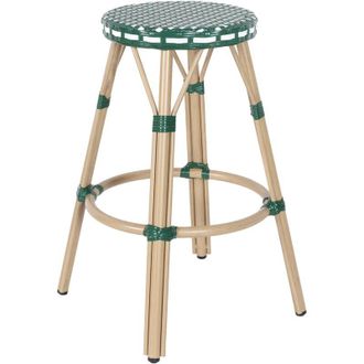 Oviala Tabouret haut de jardin en aluminium et rotin synth&eacute;tique blanc, vert