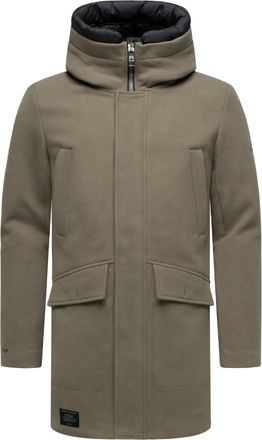 Stone Harbor Herren sportlich-eleganter Wintermantel in Wollmantel-Optik mit Brusttaschen und abnehmbarer Kapuzenblende Fenroos XX Stone Brown Gr. M