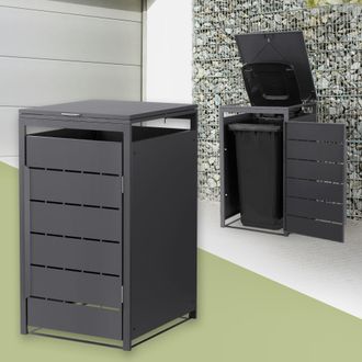 ML Design ML-Design M&uuml;lltonnenbox 1er, M&uuml;lltonnenverkleidung f&uuml;r 1 Tonne, 240L, 68x80x120 cm, Anthrazit, aus Stahl, wetterfest, M&uuml;llbox mit Klappdeckel/T&uuml;r, M&uuml;l