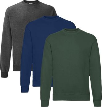 Fruit Of The Loom Herren Classic Set In Sweat, 3 Pack Sweatshirt, 1x Dark Heather + 1x Navy + 1x Flaschengr&uuml;n + 1 HL Kauf Notizblock, XXL (3er Pack)