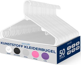 SereneLife Kleiderbügel Kunststoff, Kleiderhaken Weiss 50 Stück, Bügel, Clothes Hanger- Platzsparend & rutschfest, 42cm lang, Coat Hanger- für Hemden, Hosen & Kl