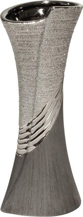 Gilde Moderne Vase Keramikvase Tischvase Dekovase Vase grau silber mit Relifierung, 9x12x30 cm