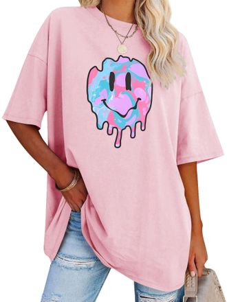 Dresswel Oversize Shirt Damen Lustige Emotionen Druck T-Shirt Kurzarm Rundhals Neuheit Tshirts Sommer Tops Lose Lang Oberteile Bluse f&uuml;r Teenager M&auml;dchen