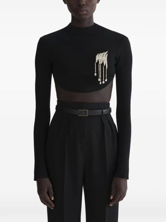 MUGLER haut crop &agrave; ornements - Noir
