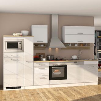 Held Möbel home24 Küchenzeile Mailand IV 310 x 200 x 60cm Weiß/Weiß mit Elektrogeräten