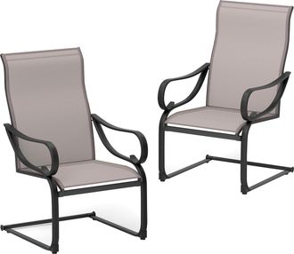 Giantex 2er Set Gartenst&uuml;hle, freischwinger Esszimmerst&uuml;hle mit Hochlehner, Balkonst&uuml;hle wetterfest aus Textilene & Metallrahmen, Terrassenst&uuml;hle belastbar bi