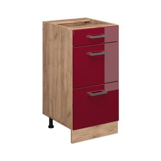 Vicco Küchenunterschrank R-Line, Bordeaux Hochglanz, 40 cm mit Schubladen, ohne Arbeitsplatte Vicco