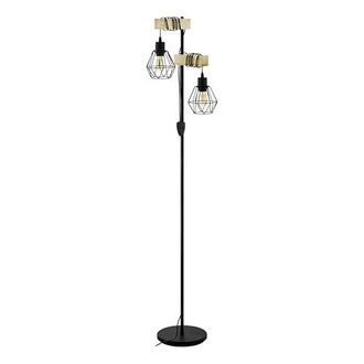Eglo Stehlampe Townshend 5, 2 flammige Vintage Stehleuchte im Industrial Design, Retro Standleuchte aus Stahl und Holz, Farbe Schwarz, braun, Fassung E27, 