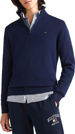 Tommy Hilfiger Herren PIMA ORG CTN Cashmere Zip Mock MW0MW28049 Halbzip-Sweater, Blau (Desert Sky), XXL
