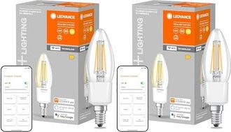 Ledvance Klassische Kerzenform mit Gl&uuml;hwendel-Design mit WiFi-Technologie, 4W, Warm wei&szlig;, E14, 1-er Pack (Packung mit 2)