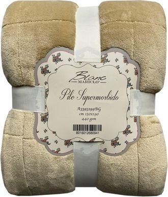 Blanc Mariclò Karierte Sherpa-Decke 440 g/m² aus beigem Fleece Supermorbido Pile Shabby Chic 150 x 190 cm