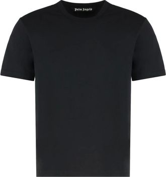 Palm Angels Homme, Tops, Noir, Taille: 2XL Logo Neck Label Cotton T-Shirt