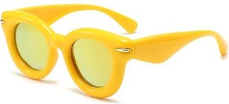 Generic Lunettes de soleil ovales tendance pour femme - Couleur bonbon - Style rétro - Avec rivets - UV400, Miroir jaune jaune, Taille unique