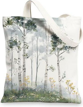 Generic Sacs fourre-tout en toile naturelle, motif scène de forêt, sacs dépicerie réutilisables, respectueux de lenvironnement, légers et lavables pour le sho
