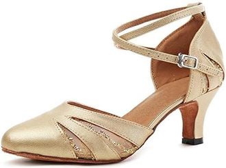Minitoo Sala Practice Femme Pointed Toe Bracelet à la Cheville Cuir Latin Chaussures de danse mariage Chaussures à Talon L261, or, 38.5 EU