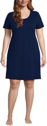 Lands End Knielanges Kurzarm-Nachthemd aus Baumwolle, Damen, Gr&ouml;&szlig;e:48-50 plus, Blau, Baumwolle, by Lands End