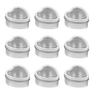 BESTONZON GARVALON 10 St&uuml;ck Teiliges Herzf&ouml;rmiges Metalldosen mit Transparentem Fensterdeckel Leere Zinnbeh&auml;lter aus Wei&szlig;blech f&uuml;r Kerzenherstellung S&uuml;&szlig;igkeiten