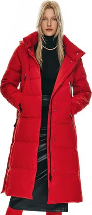 Orolay Damen Verdickte Daunenjacke Langer Wintermantel Mit Kapuze Pufferjacke Rot XXL