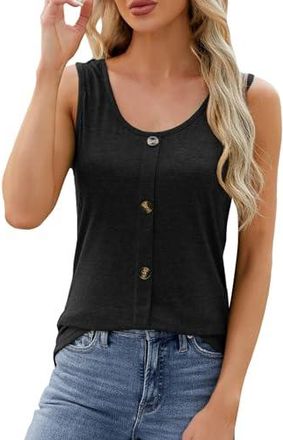 Generic Chemisier uni à manches courtes pour femme, col rond, décontracté, couleur unie, bouton décoré, petit débardeur pour la vie quotidienne, cadeaux de No