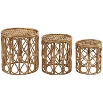 DKD Home Decor Table Auxiliaire Set 3 Osier 38X38X43,4 Naturel